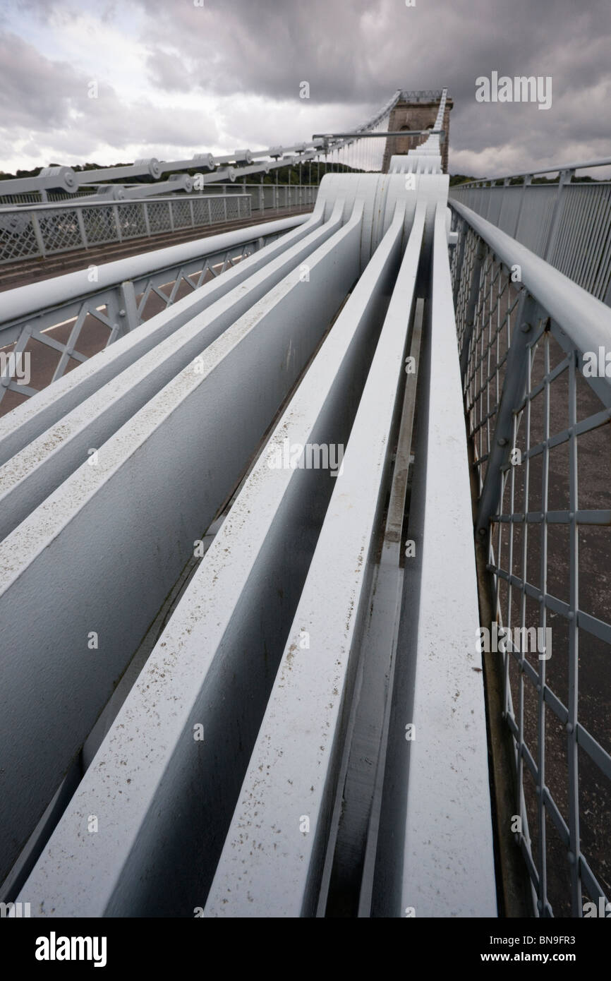 Menai Bridge, Anglesey, North Wales, UK. Metal links in the chain links ...