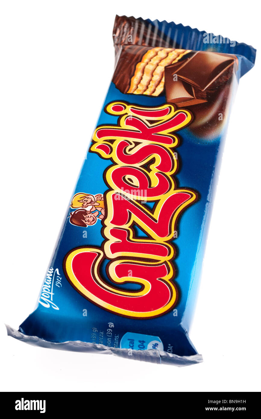 Bar of Grzeski Polish chocolate coated wafer bar with cocoa cream Stock ...