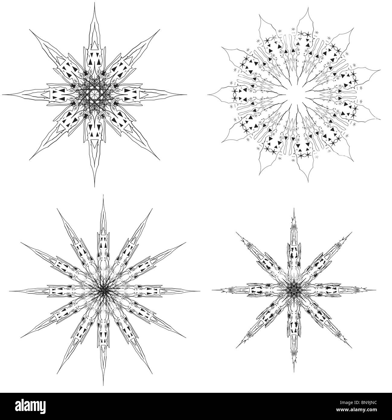 Four different snowflake designs isolated on white background Stock ...