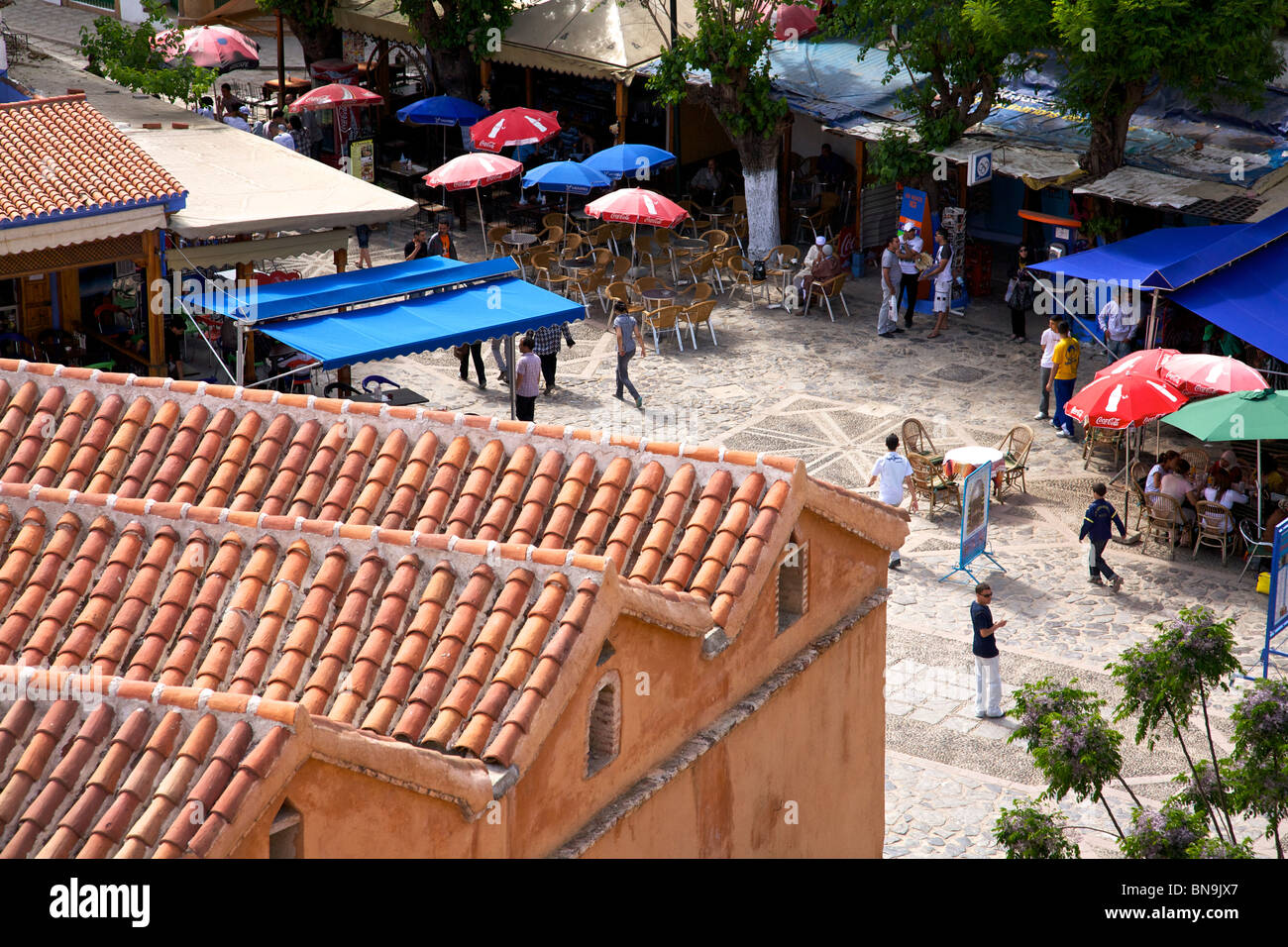 central square of medina from casbah wall Chefchaouen Morocco Stock ...