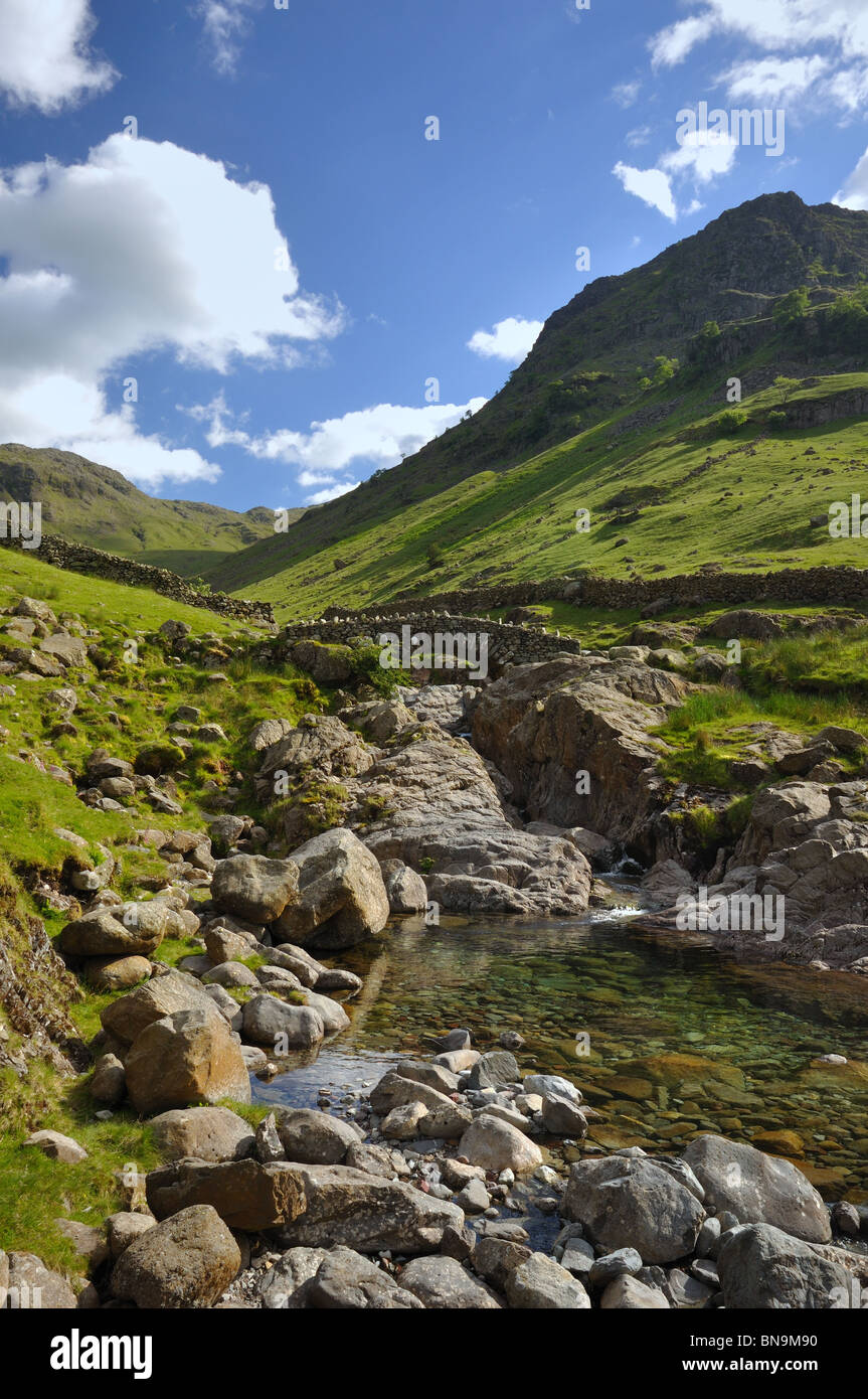 Grains Gill flows under Stockley Bridge Borrowdale in the Lake District ...