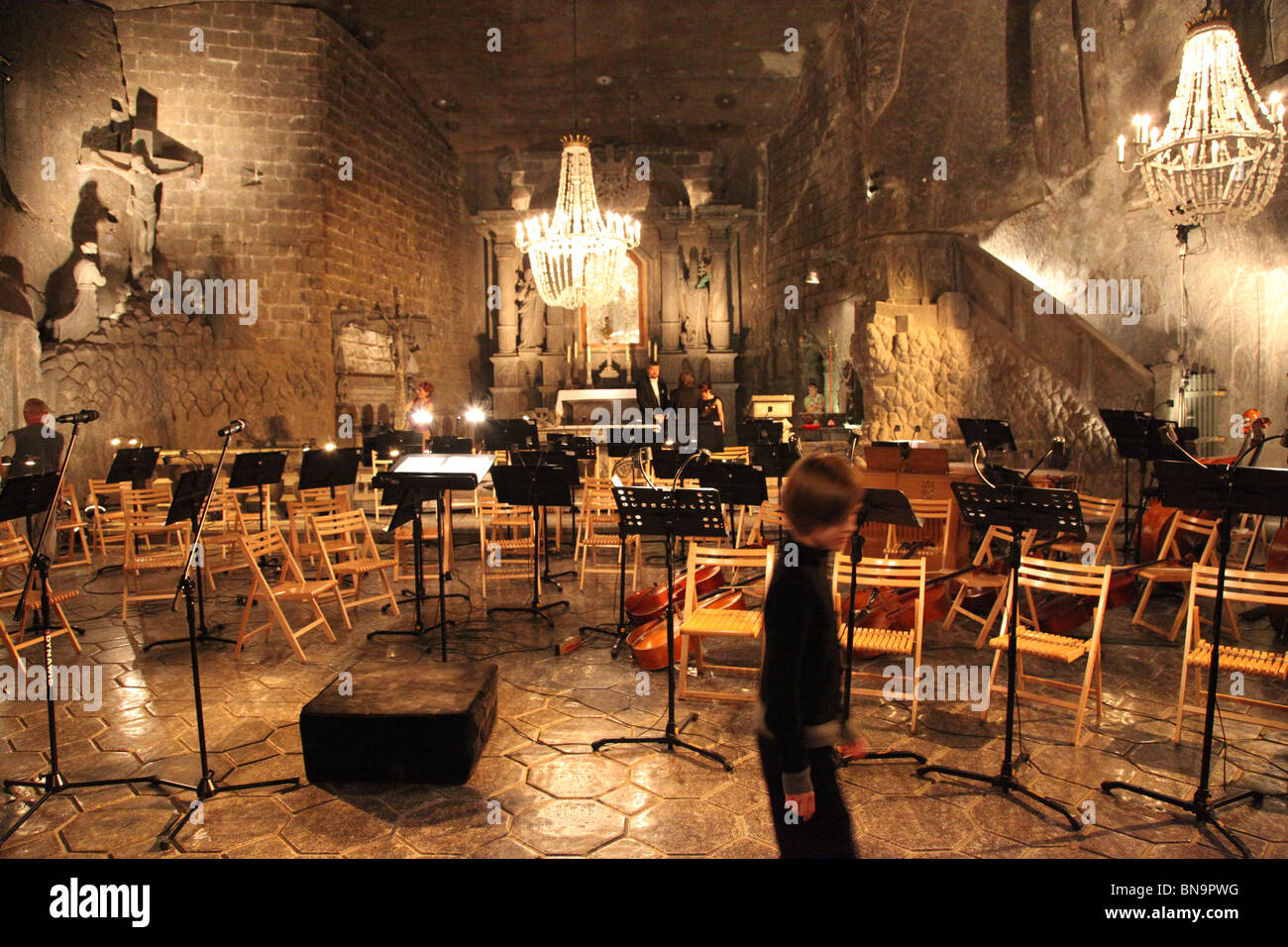 Poland, Wieliczka Salt Mine, Krakow, tourism, attraction, concert Stock ...