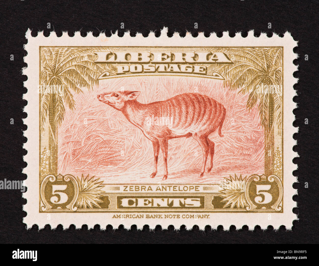 Postage stamp from Liberia depicting a zebra antelope Stock Photo - Alamy