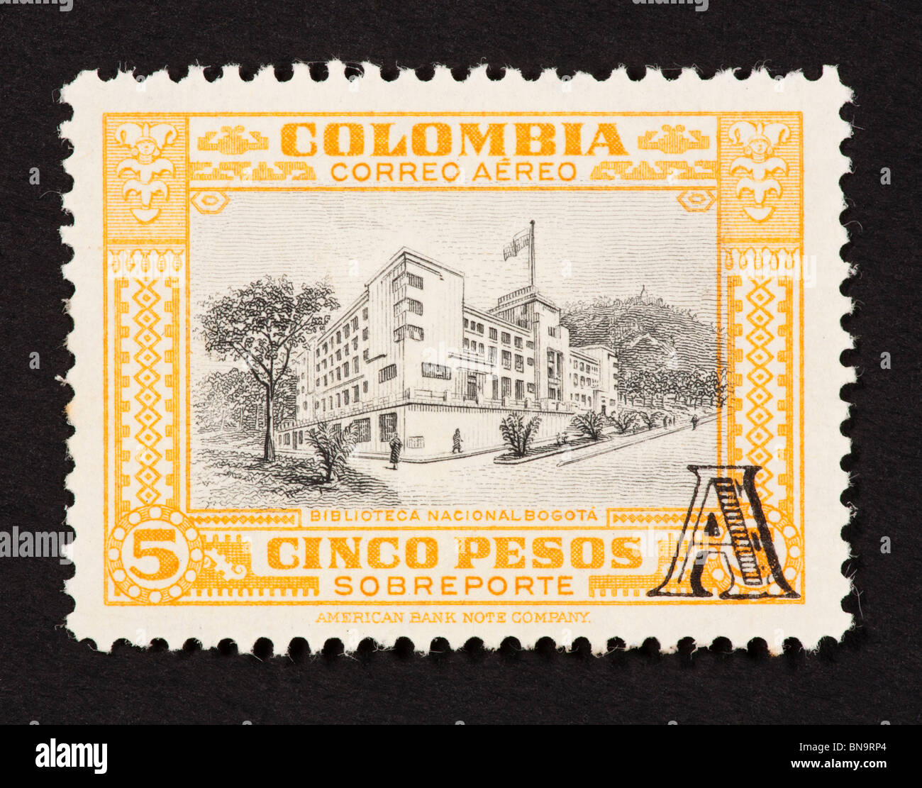 Postage stamp from Columbia depicting the National Library in Bogota ...