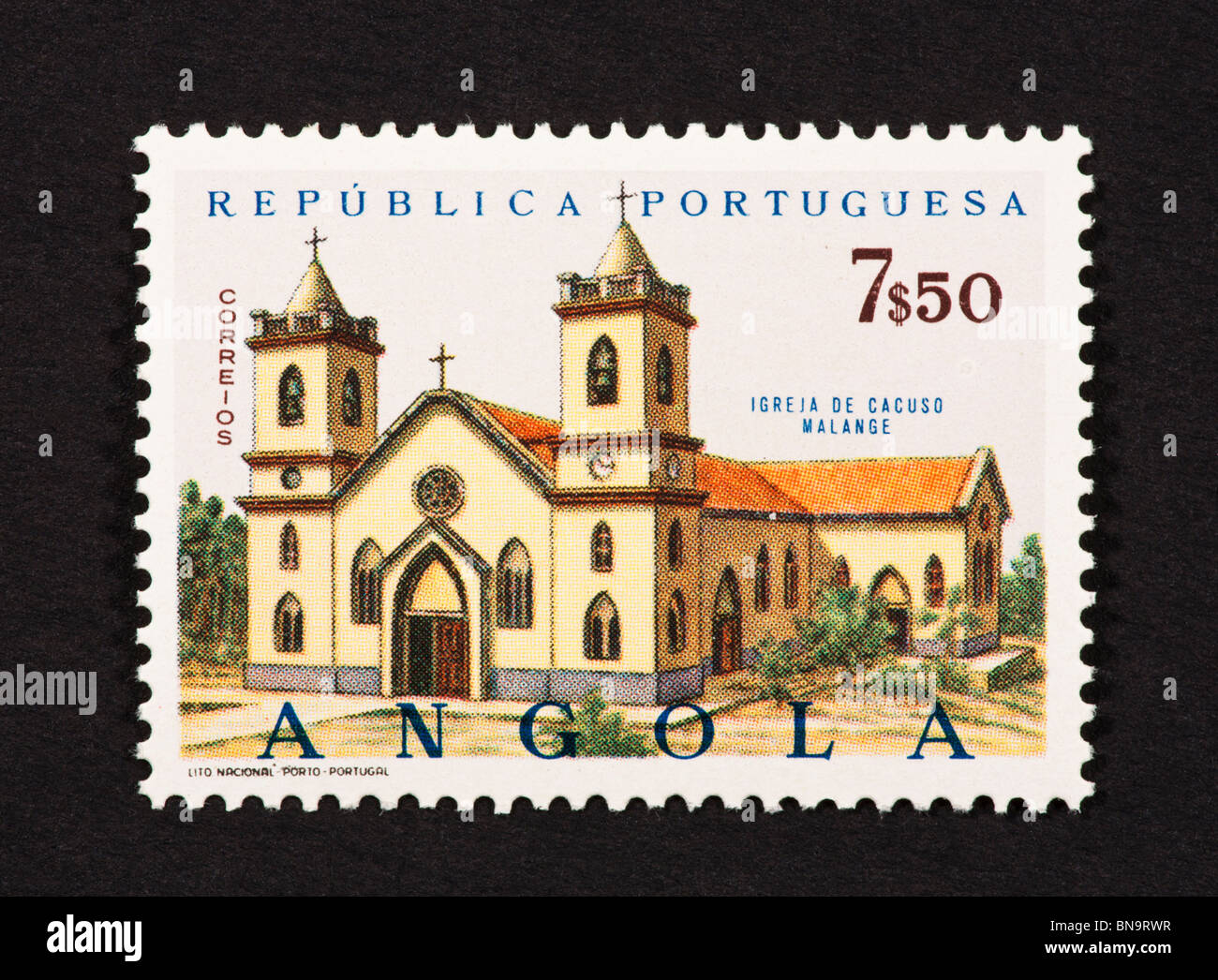 Postage stamp from Angola depicting Cacuso Church Stock Photo - Alamy
