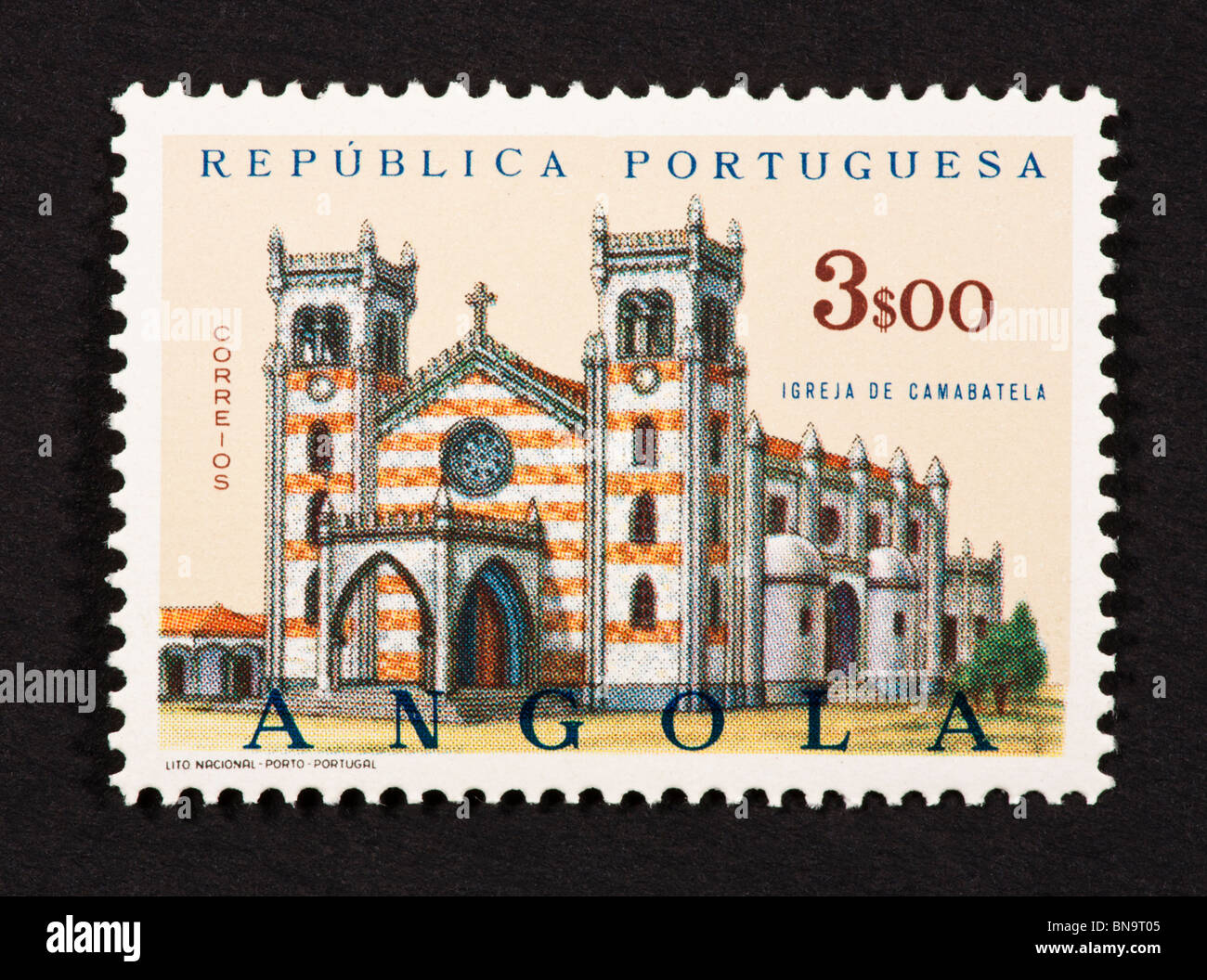 Postage stamp from Angola depicting the church at Camabatela Stock ...
