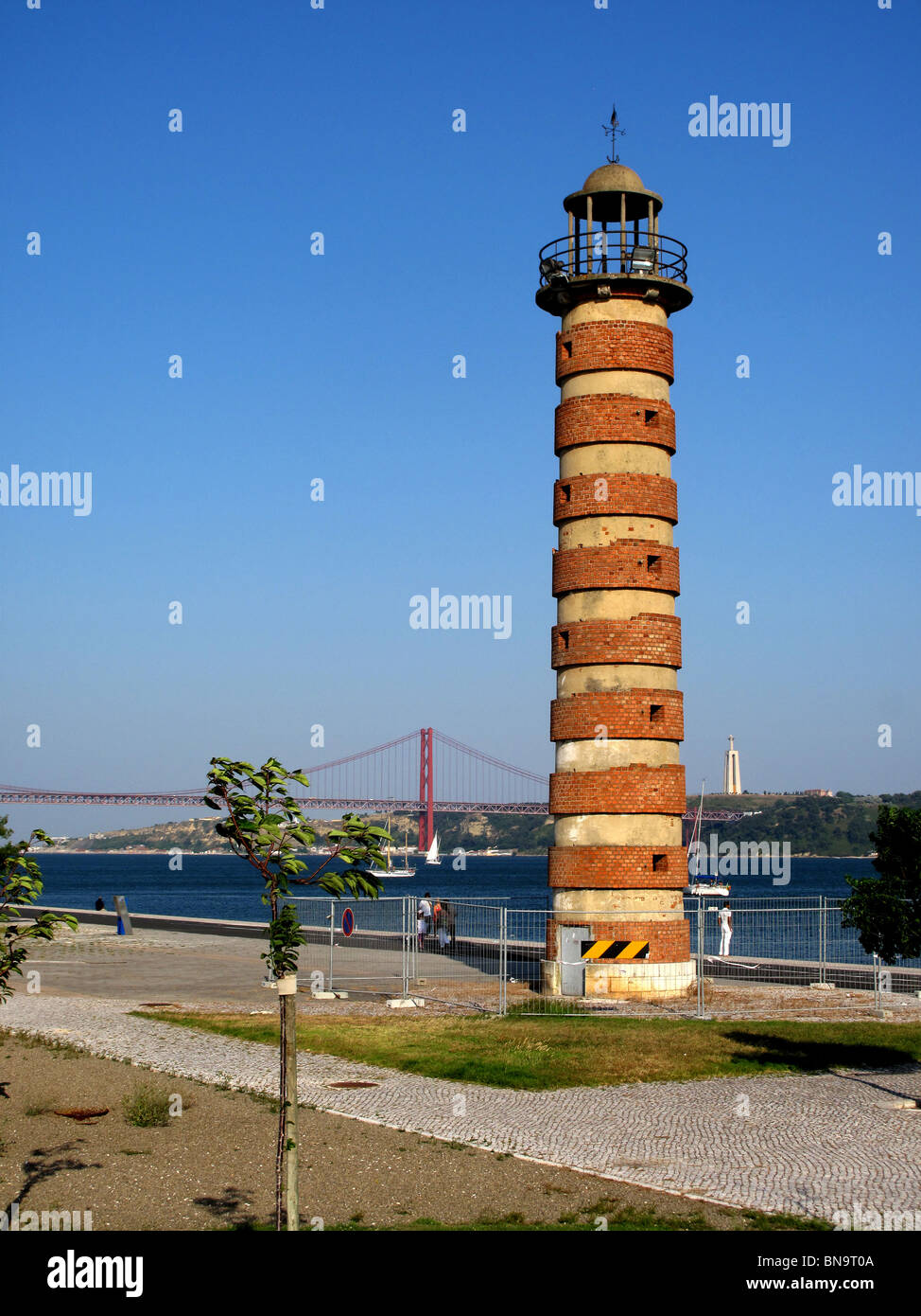 A brick built lighthouse on the Belém waterfront in Lisbon Portugal ...