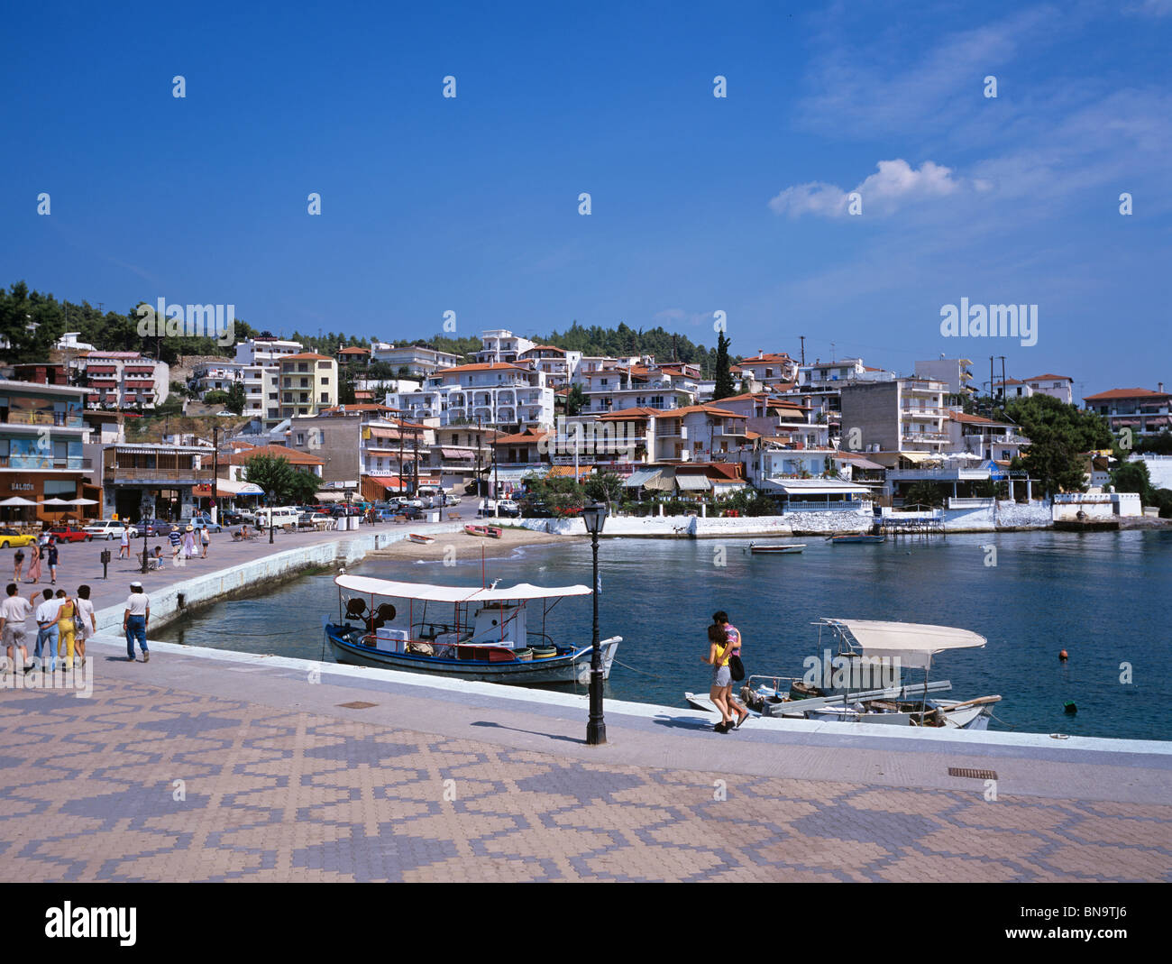 Harbourside view of Neos Marmaras a popular resort on the Sithonia ...