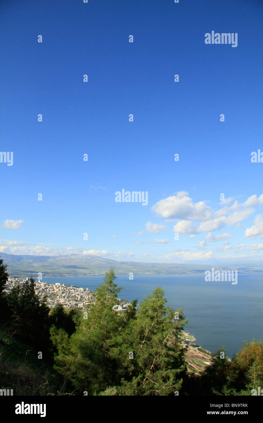 Israel, Lower Galilee, Switzerland forest overlooking the Sea of ...