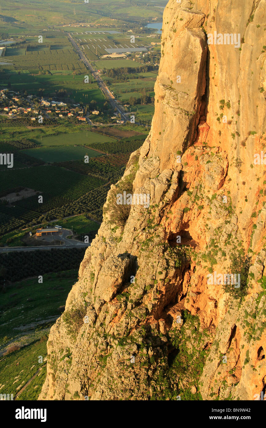 Israel, Lower Galilee, Arbel cliff overlooking Migdal and the Sea of ...