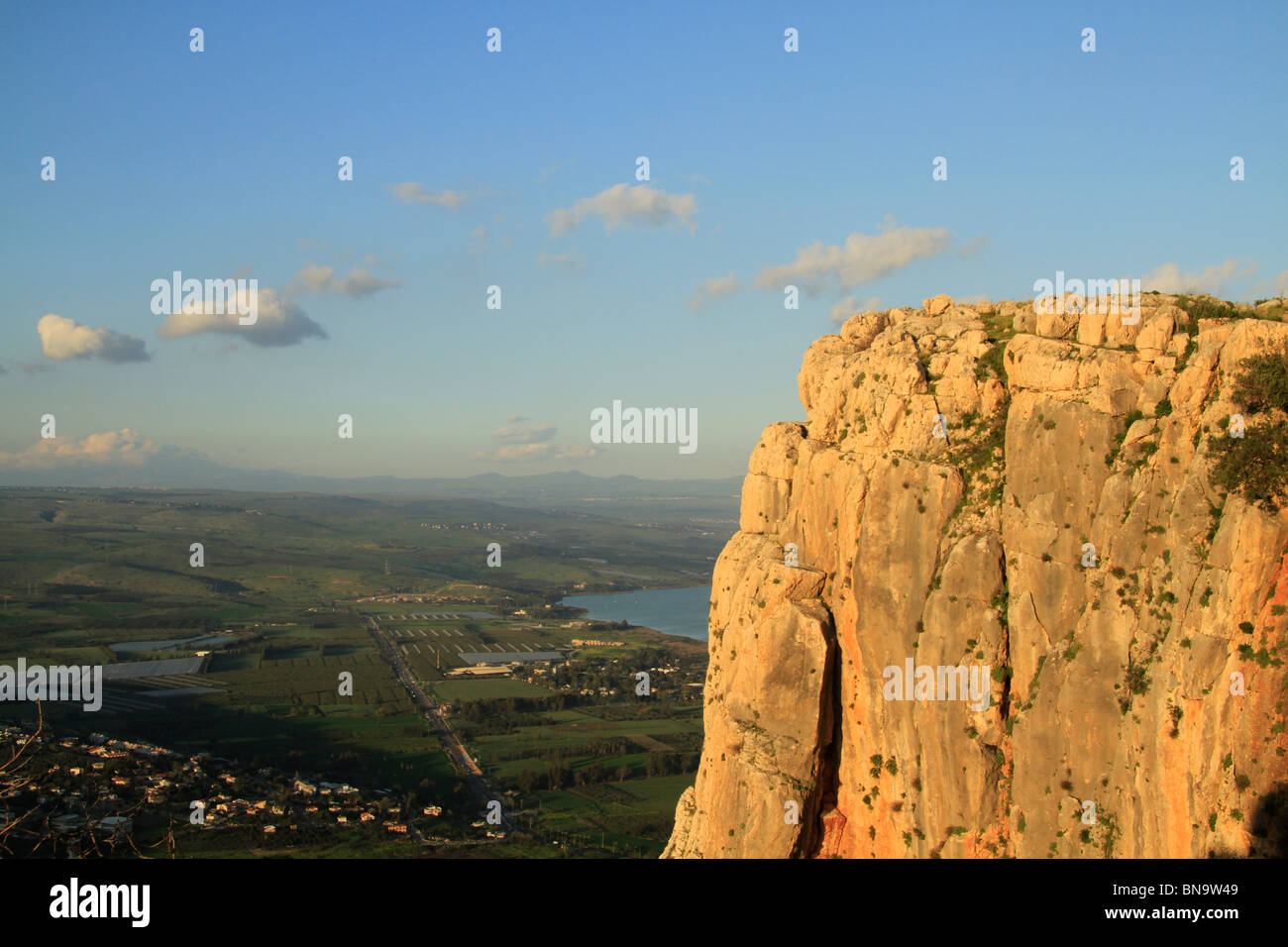 Israel, Lower Galilee, Arbel cliff overlooking Migdal and the Sea of ...