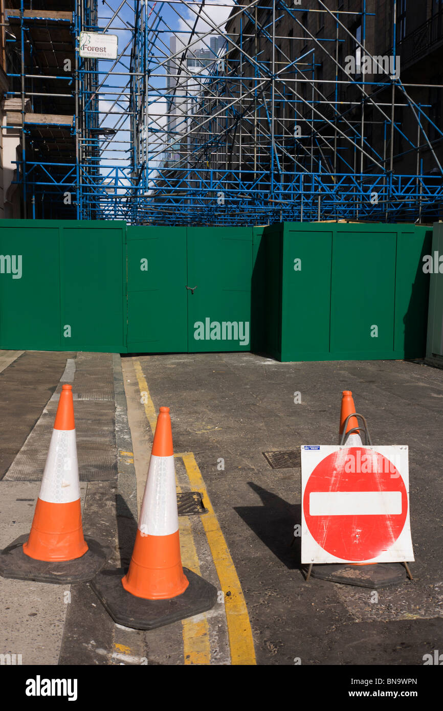 Cones and No Entry sign in closed to traffic street and roadworks in ...