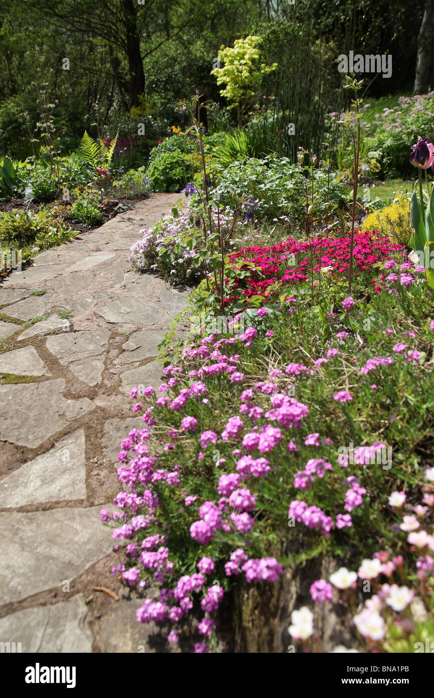 Stonyford Cottage Gardens, England. Colourful spring view of the ...