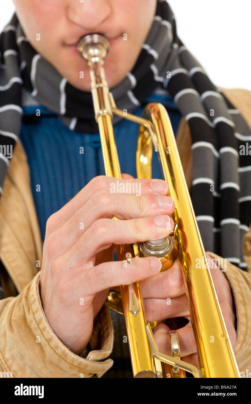 Portrait man playing trumpet hi-res stock photography and images - Alamy