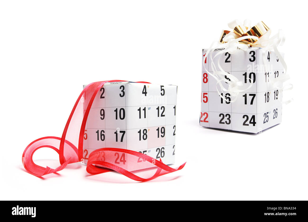 Gift Parcels Wrapped with Calendar Paper Stock Photo - Alamy