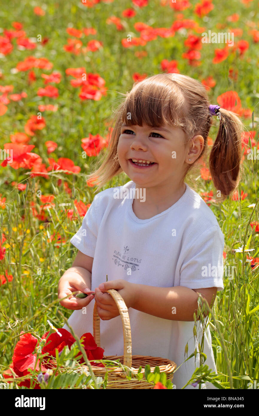 Little girl with poppies Stock Photo - Alamy