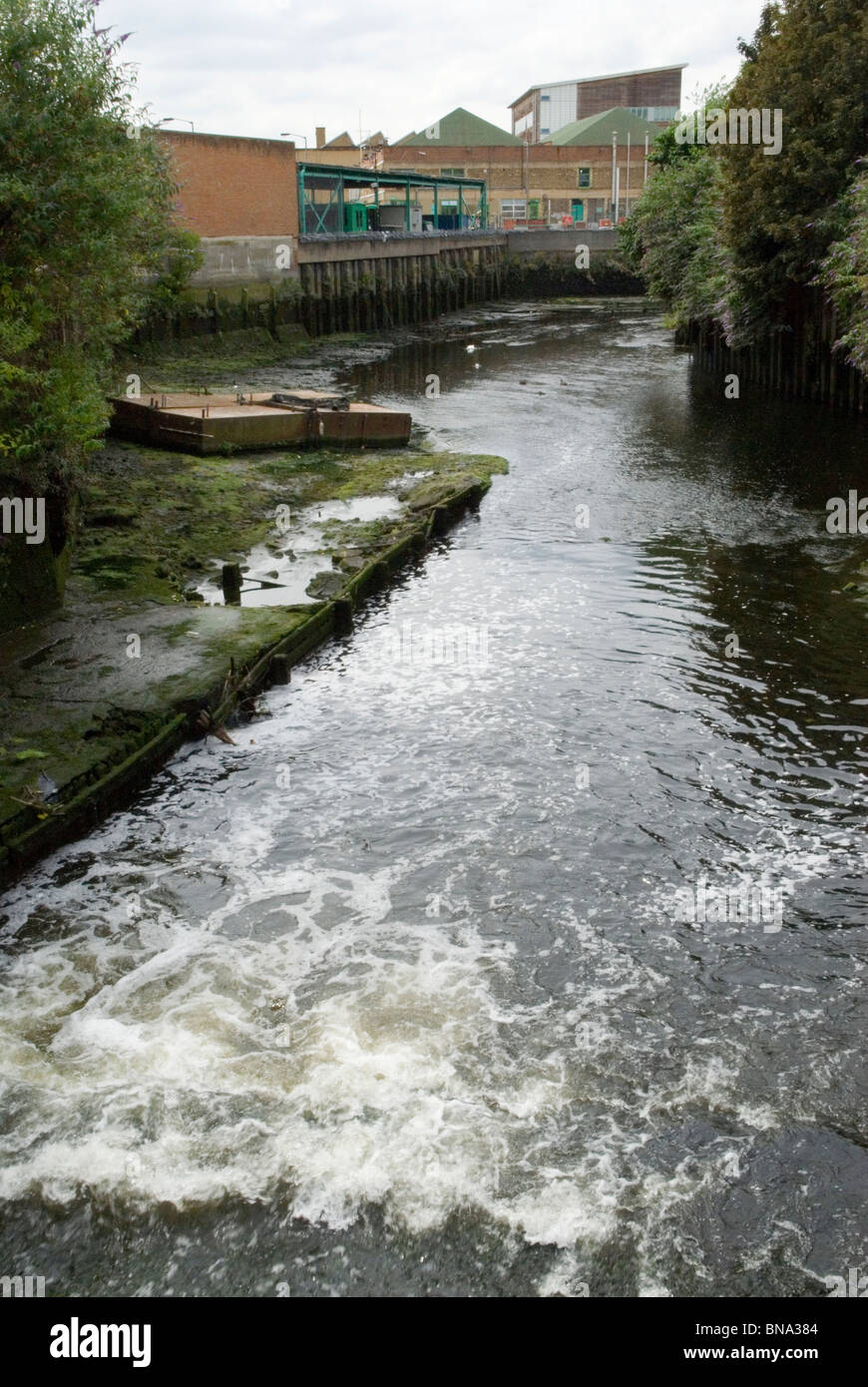 River Wandle, in Wandsworth just before flowing into the Thames South ...