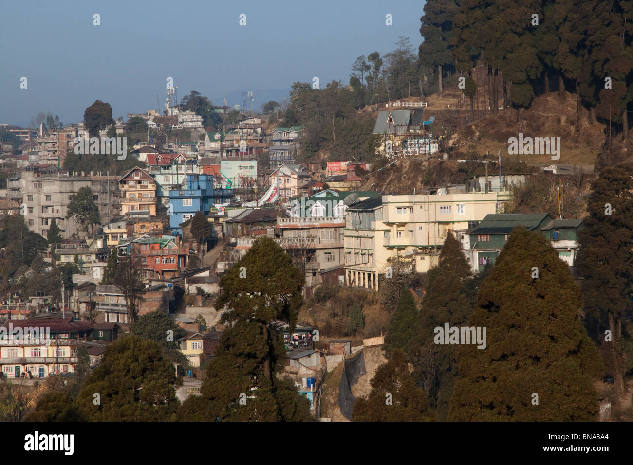 Cluster of houses in the town of 'Ghum' near Darjeeling, West Bengal ...