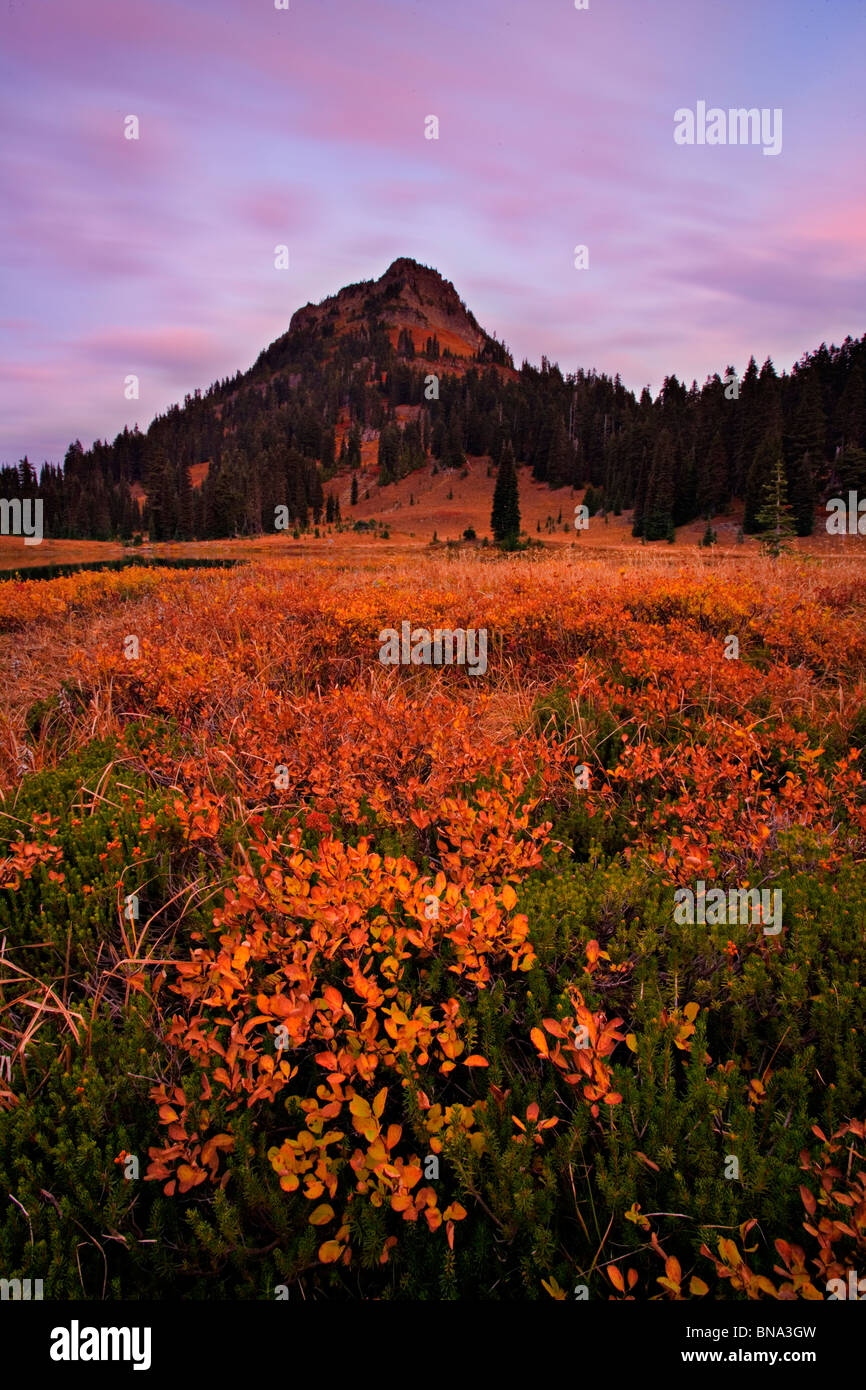 Yakima peak at autumn sunrise, Mt. Rainier national park Stock Photo ...