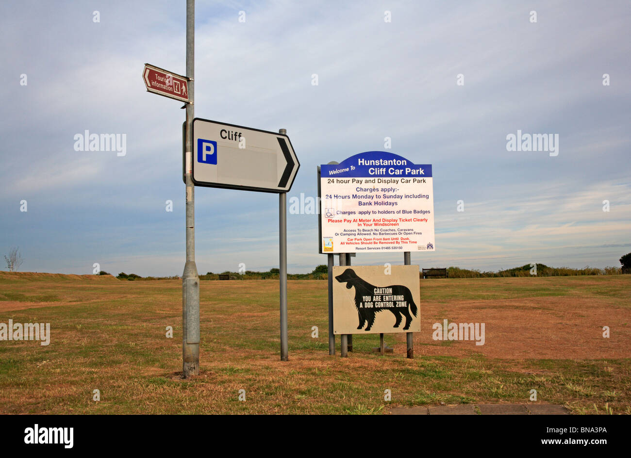 Parking and Dog Control Zone signs on the seafront at Hunstanton ...