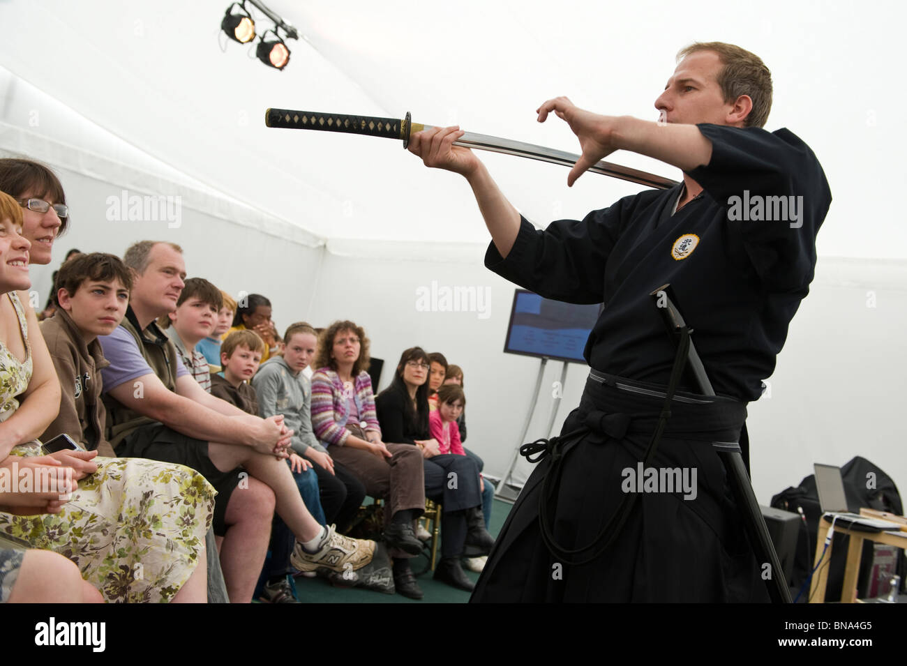 Young Samurai children's author Chris Bradford giving sword display at ...