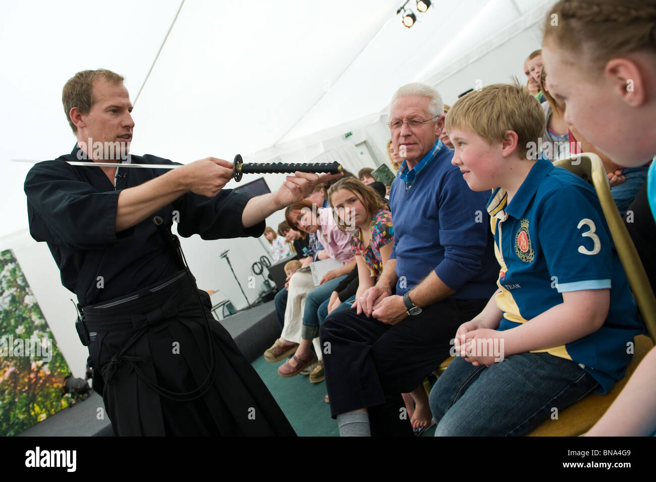 Young Samurai children's author Chris Bradford giving sword display at ...
