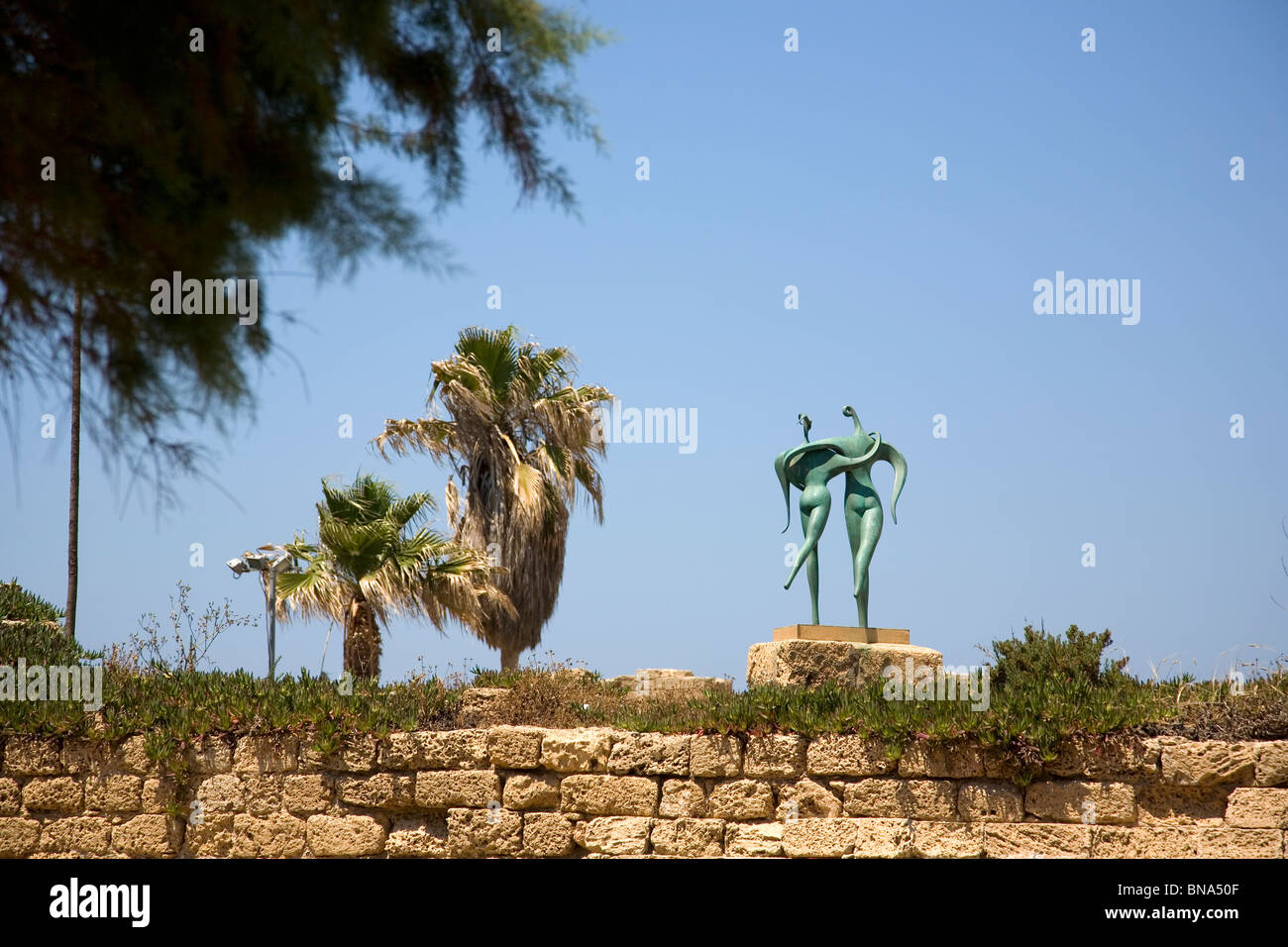 Caesarea National Park grounds with modern sculpture Stock Photo - Alamy
