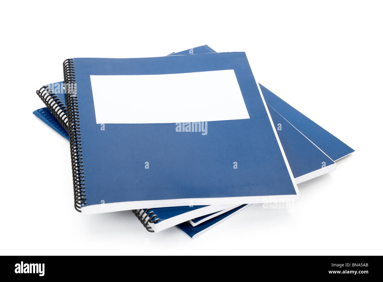 Blue school textbook, notebook or manual with white background Stock ...