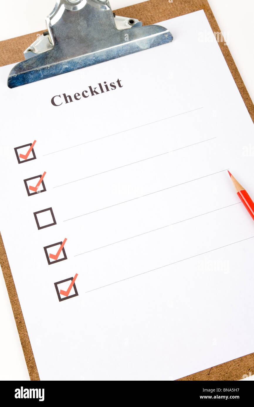 Checklist and Clipboard with white background Stock Photo - Alamy