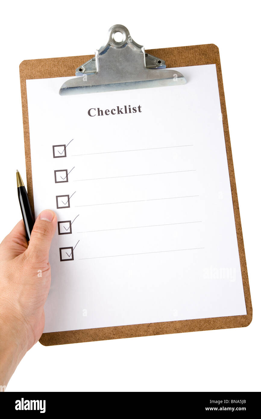 Checklist and Clipboard with white background Stock Photo - Alamy