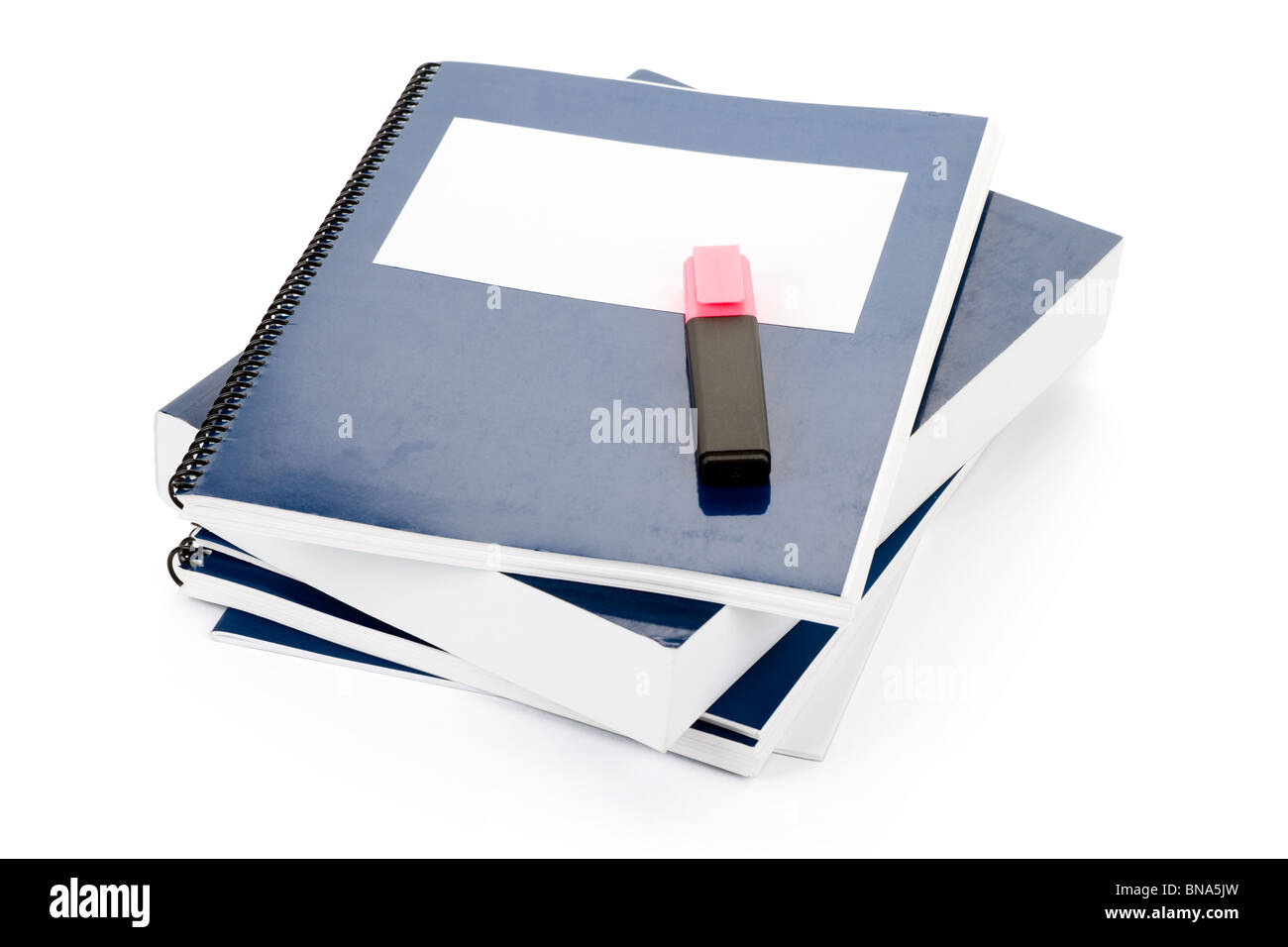 Blue school textbook, notebook or manual with white background Stock ...