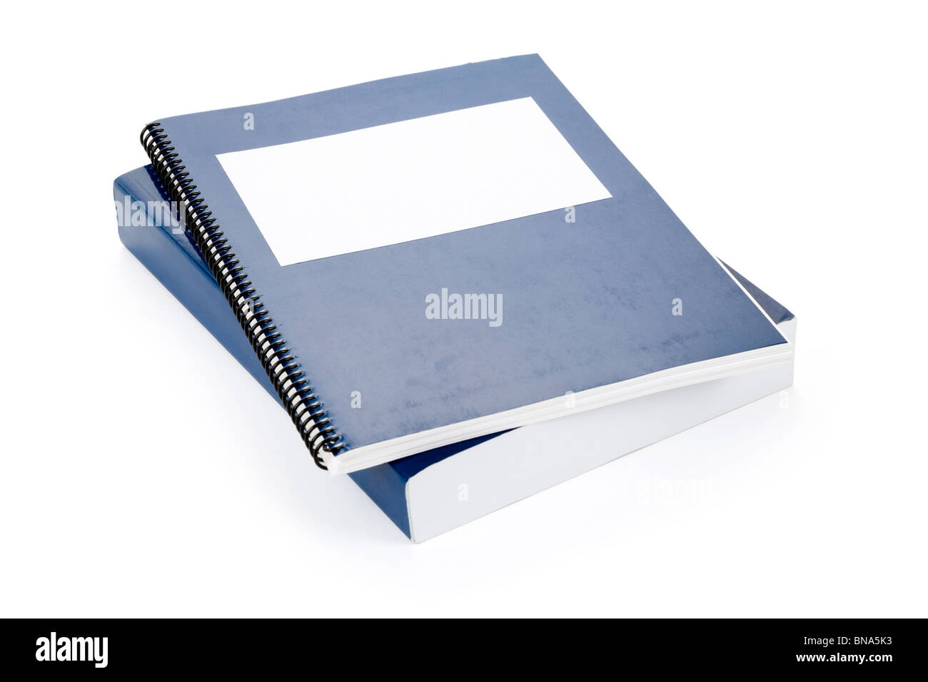 Blue school textbook, notebook or manual with white background Stock ...
