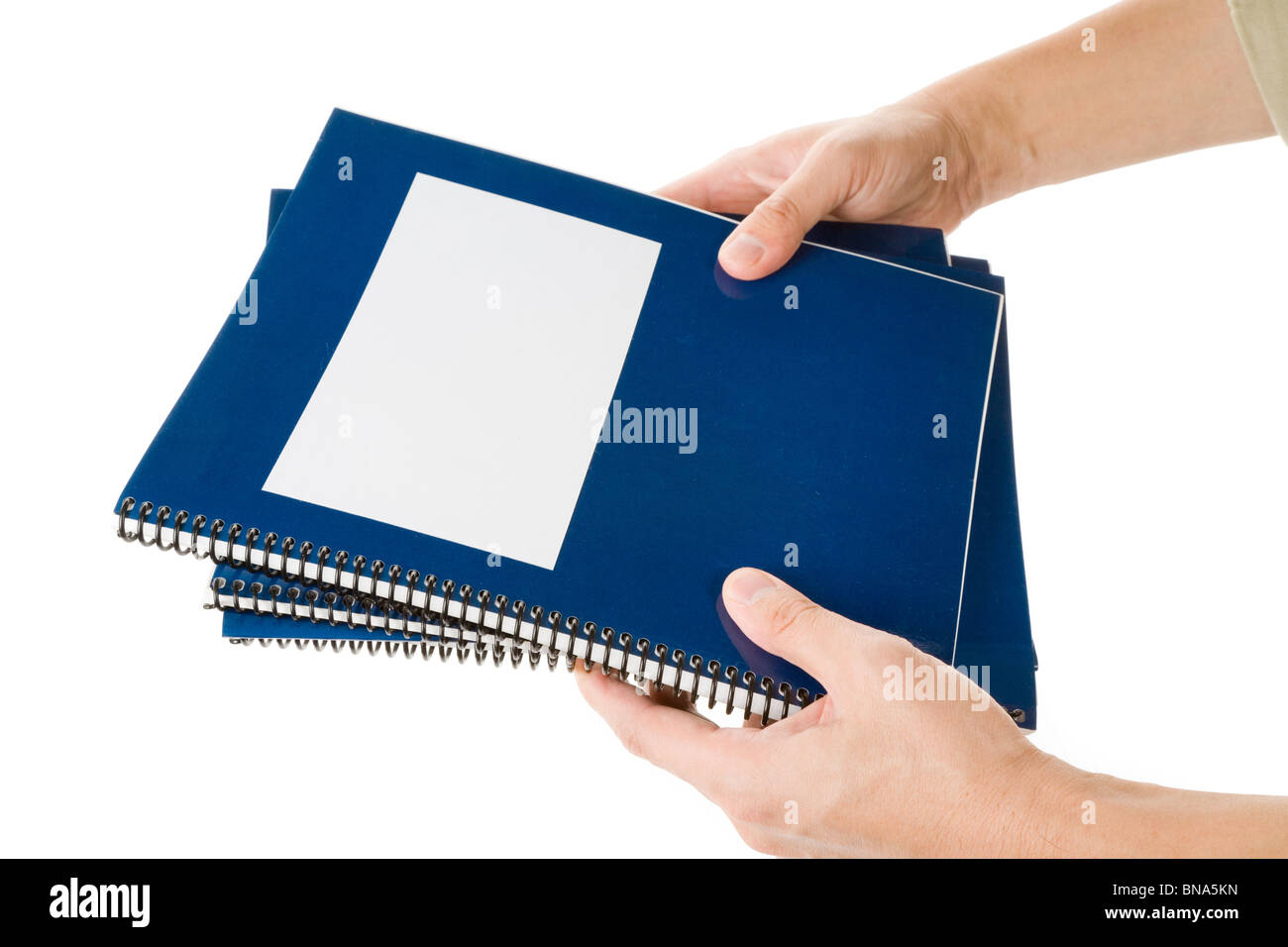 Blue school textbook, notebook or manual with white background Stock ...