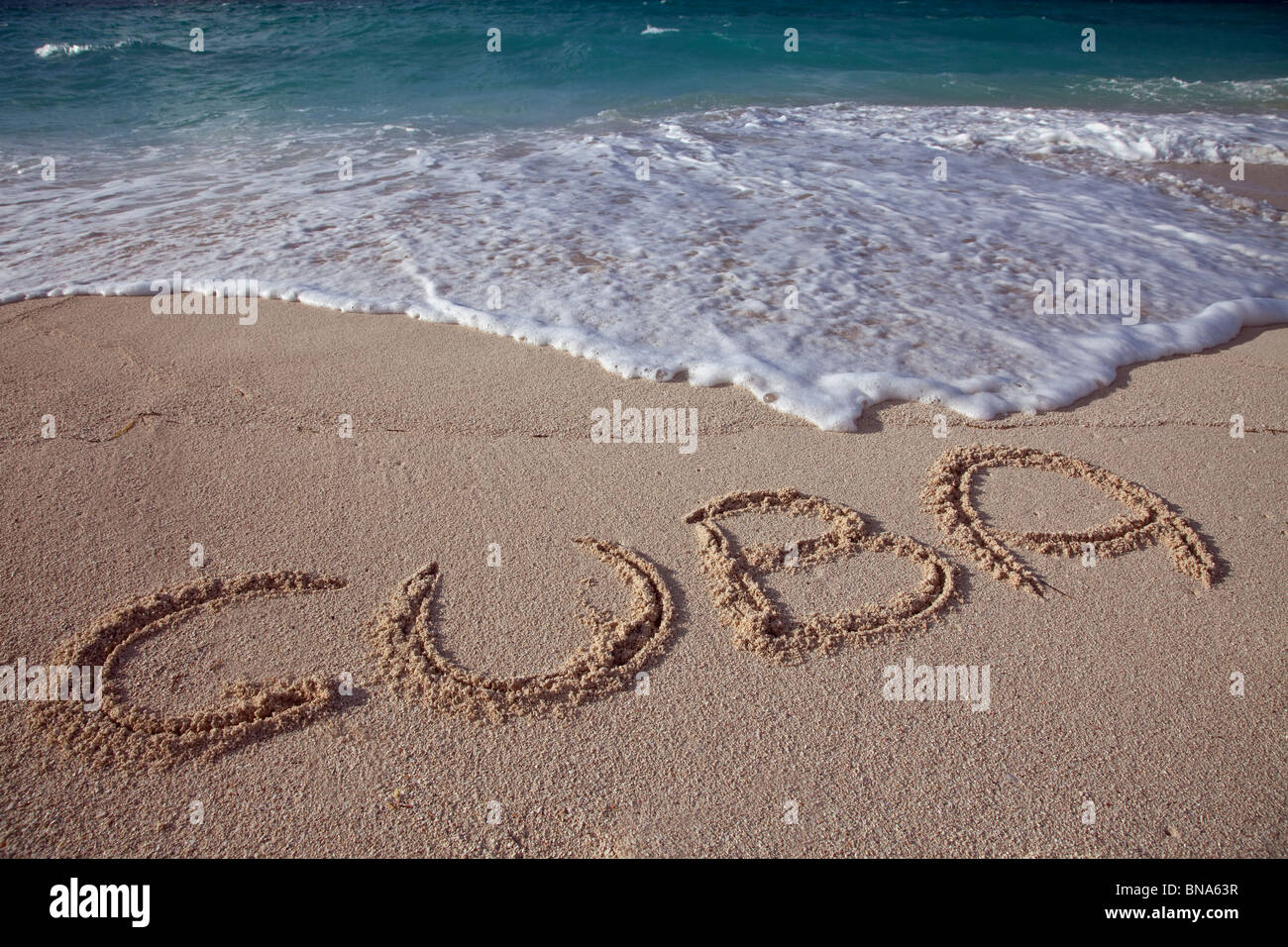 the word CUBA written on the beach in cuba Stock Photo - Alamy