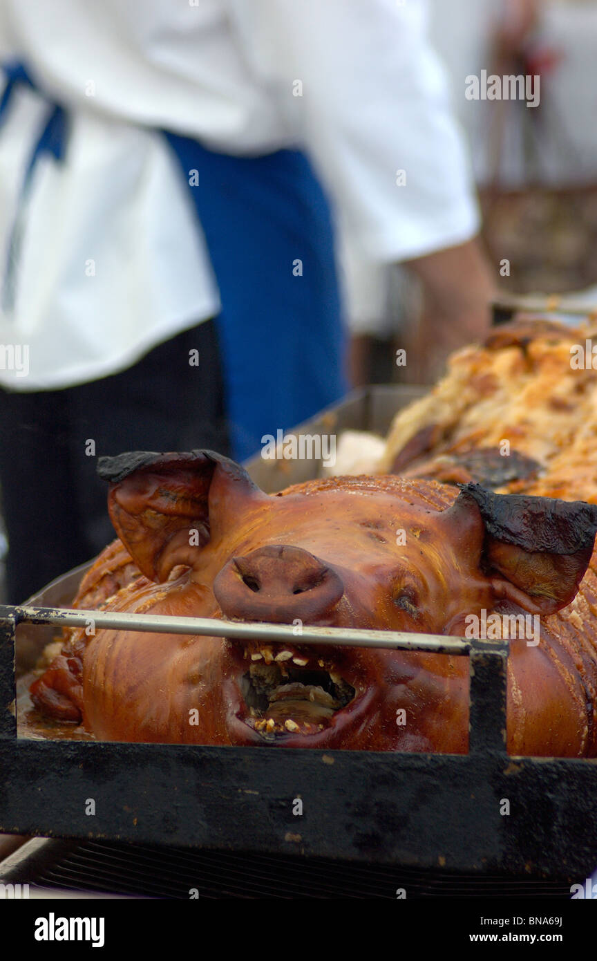 Pig on Hog Roast Stock Photo - Alamy