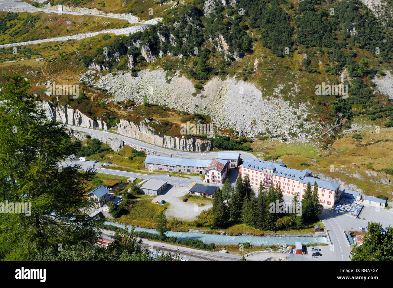 Village of Gletch between the Furka Pass (toward canton Uri) and ...