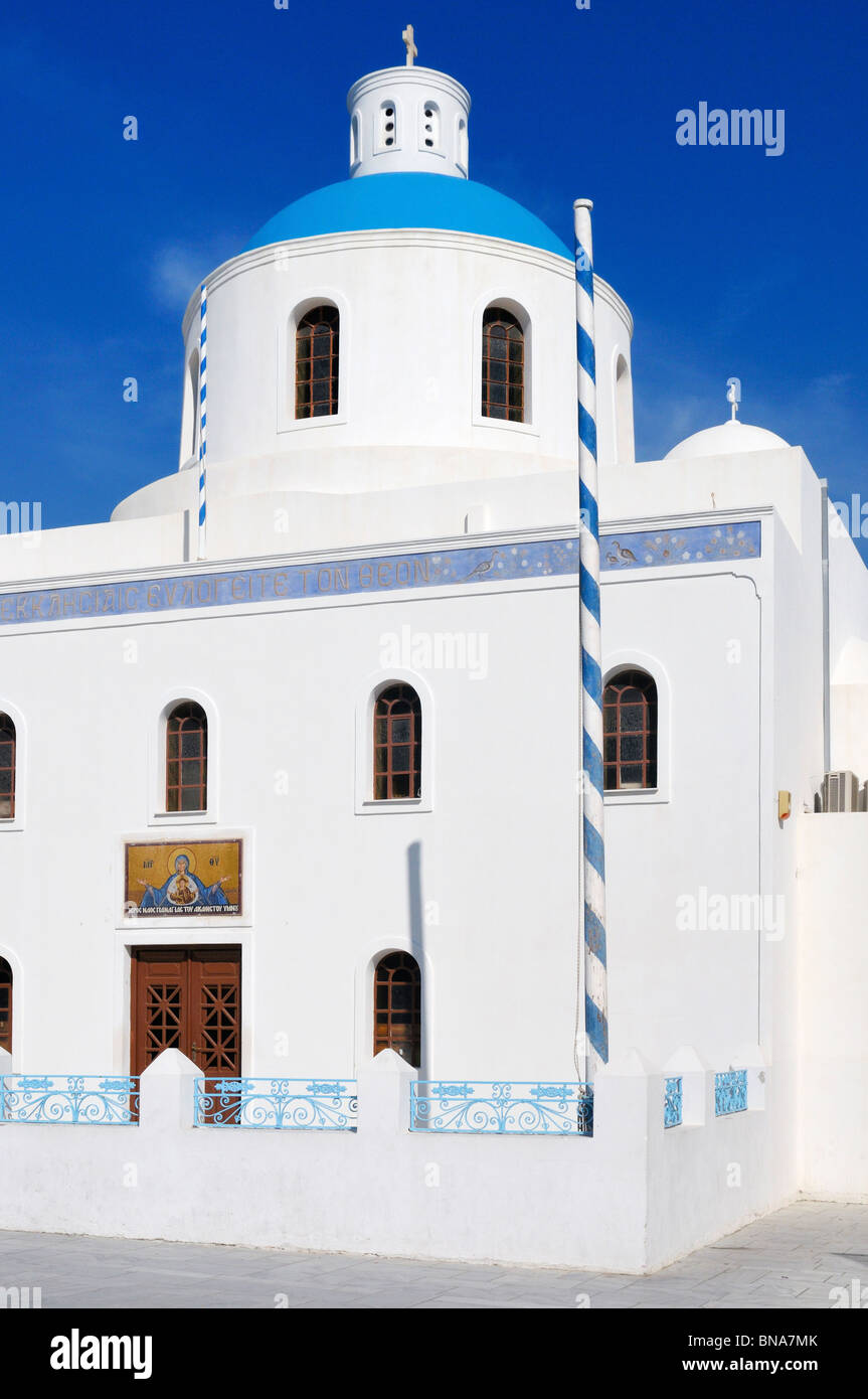 The main church Panagia of Platsani is located at the Caldera Square in ...