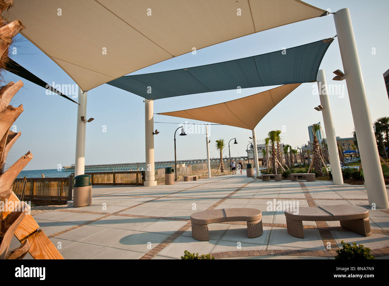 New oceanfront boardwalk along the beach in Myrtle Beach, SC Stock ...
