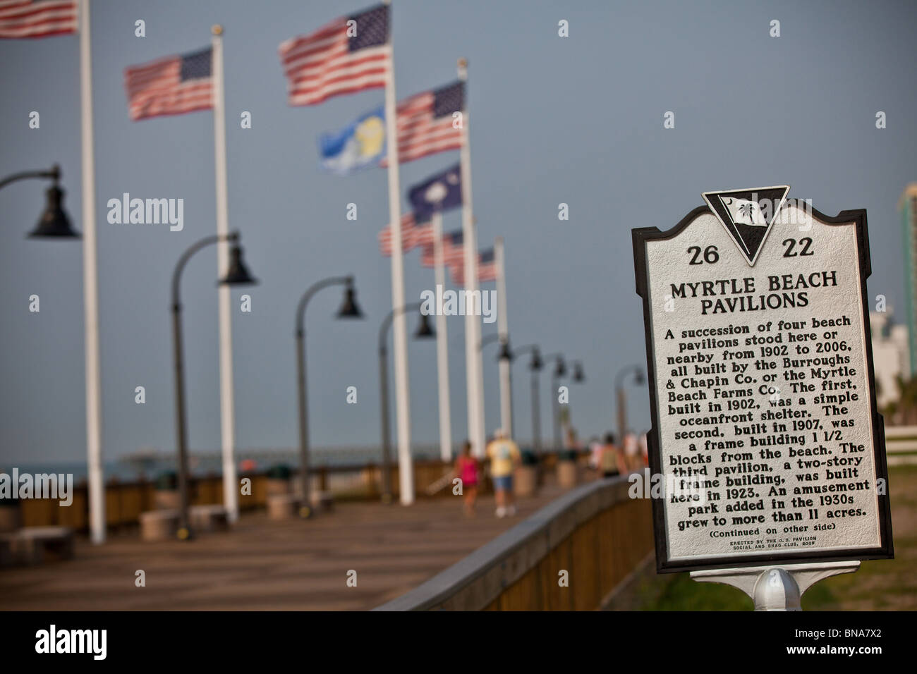 Historic marker on the boardwalk along the beachfront in Myrtle Beach ...