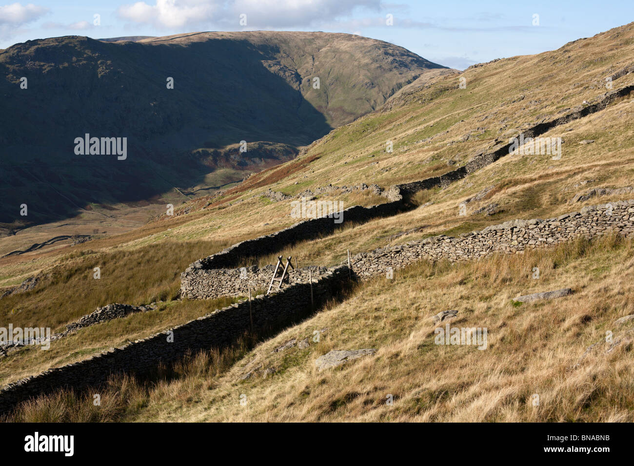 Descent from Red Screes towards Ambleside, Lake District Stock Photo ...