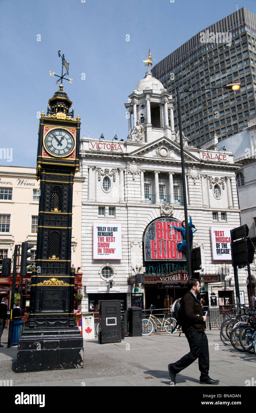 The clock tower Little Ben stands close to the Victoria Palace theater ...