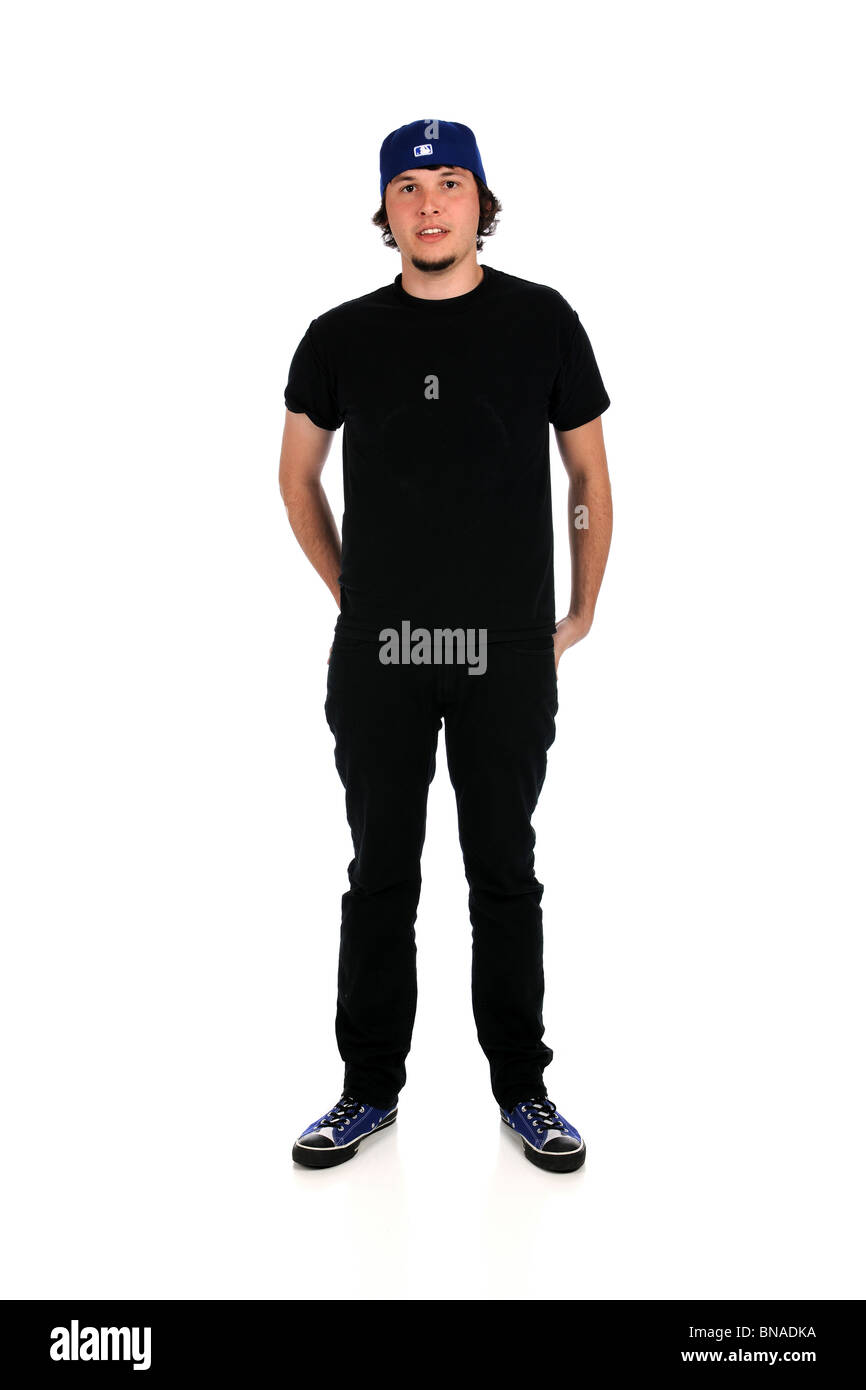 Portrait of young man wearing cap isolated over white background Stock ...