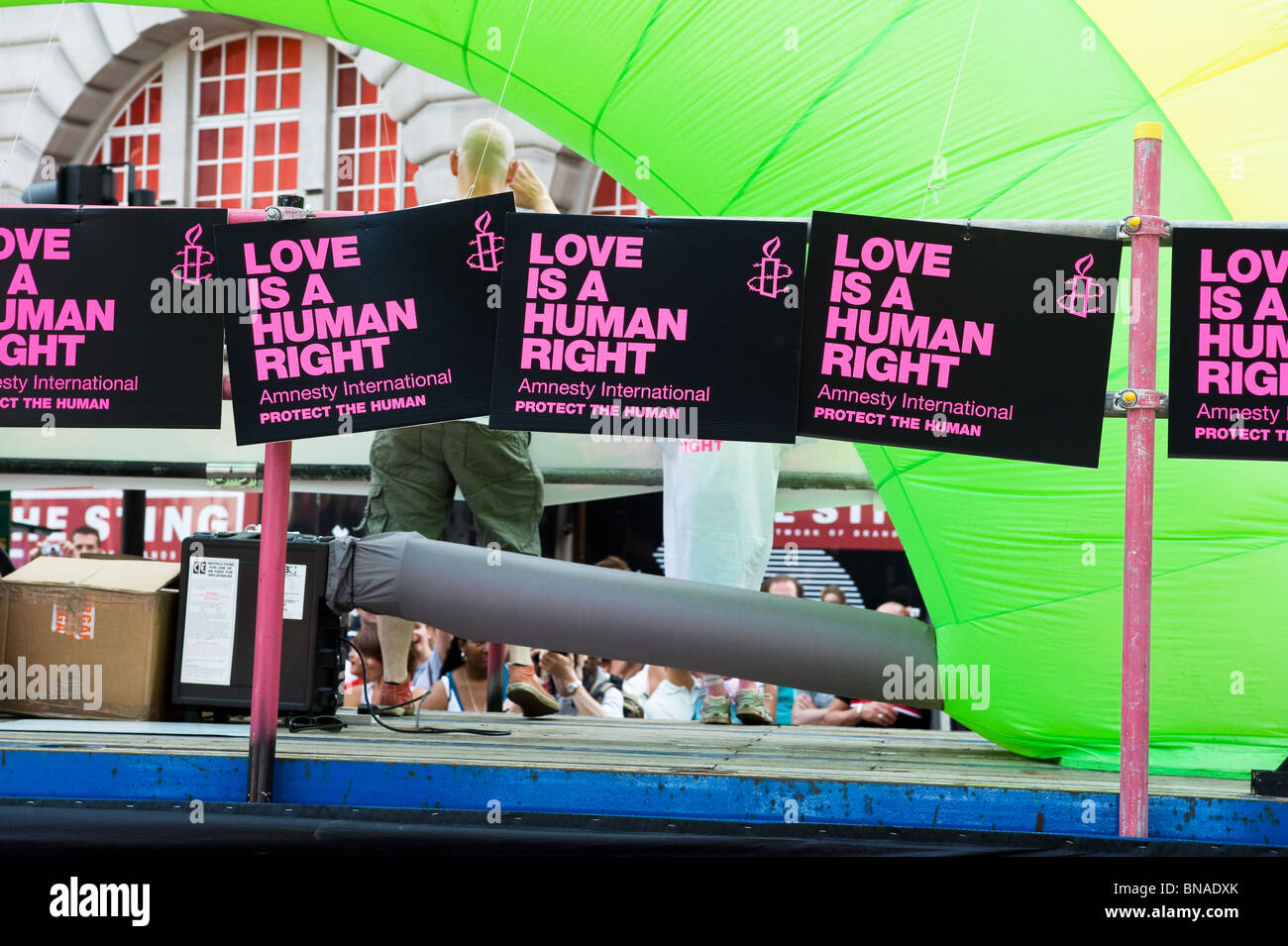 Placards on a float during the Pride London celebrations. Photo by ...