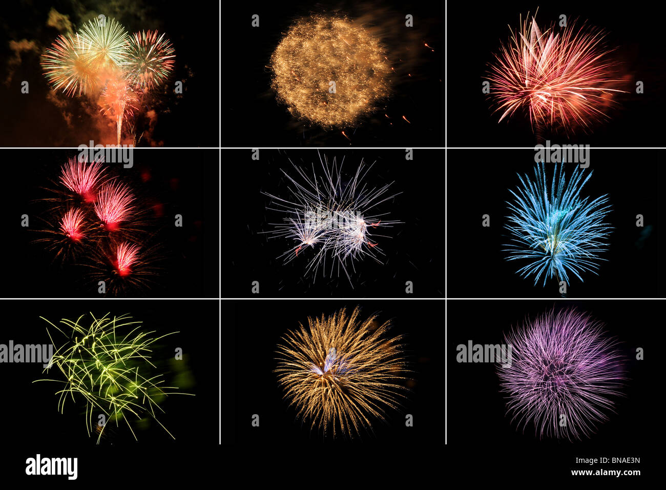 Fireworks of different colors and shapes Stock Photo - Alamy
