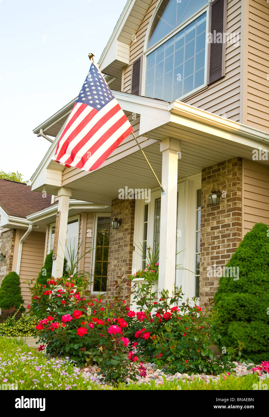 American flag on the house for Memorial Day celebration Stock Photo - Alamy