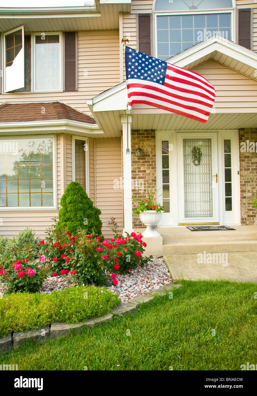 American flag on the house for Memorial Day celebration Stock Photo - Alamy