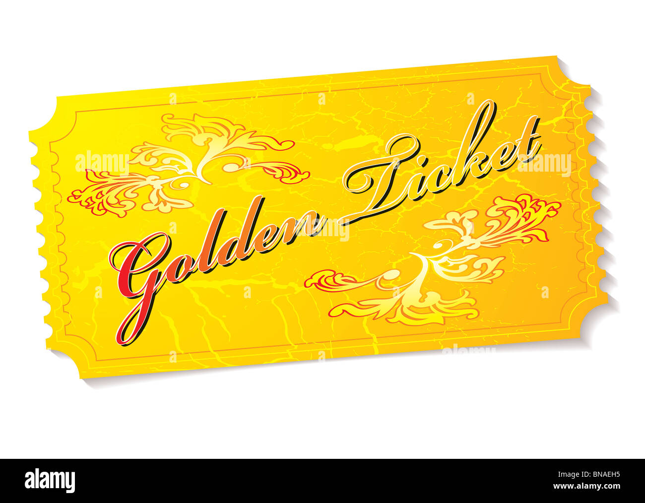 Golden winning prize ticket illustration with floral elements Stock ...