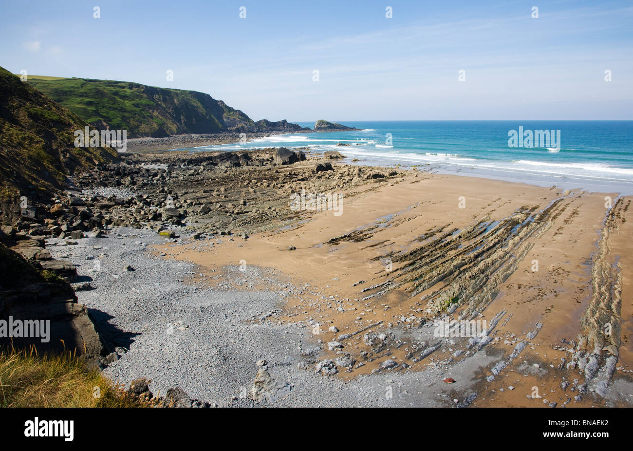 Stanbury beach and Harscott high cliff from Stanbury mouth on the South ...