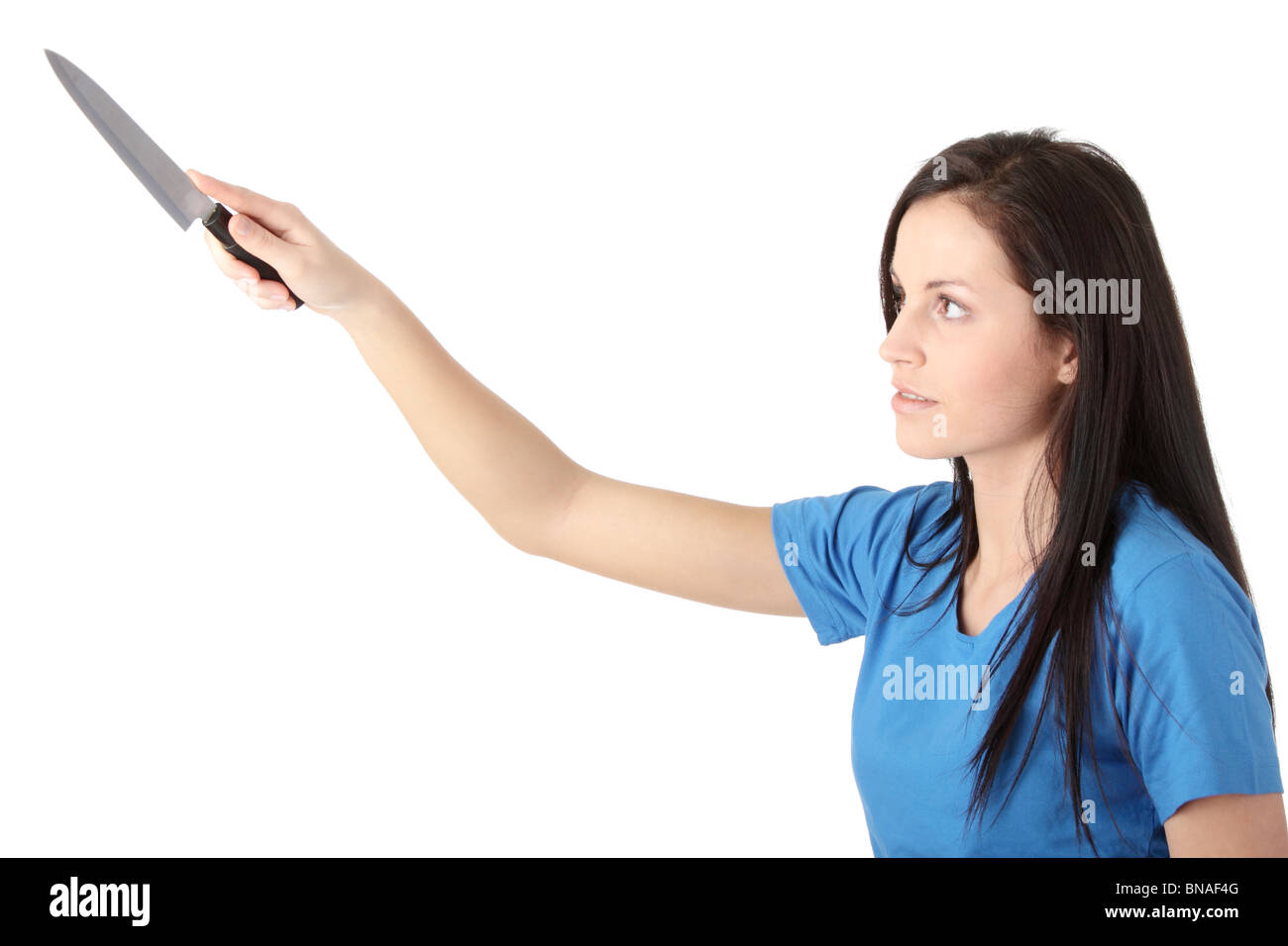 Woman big knife in hand hi-res stock photography and images - Alamy