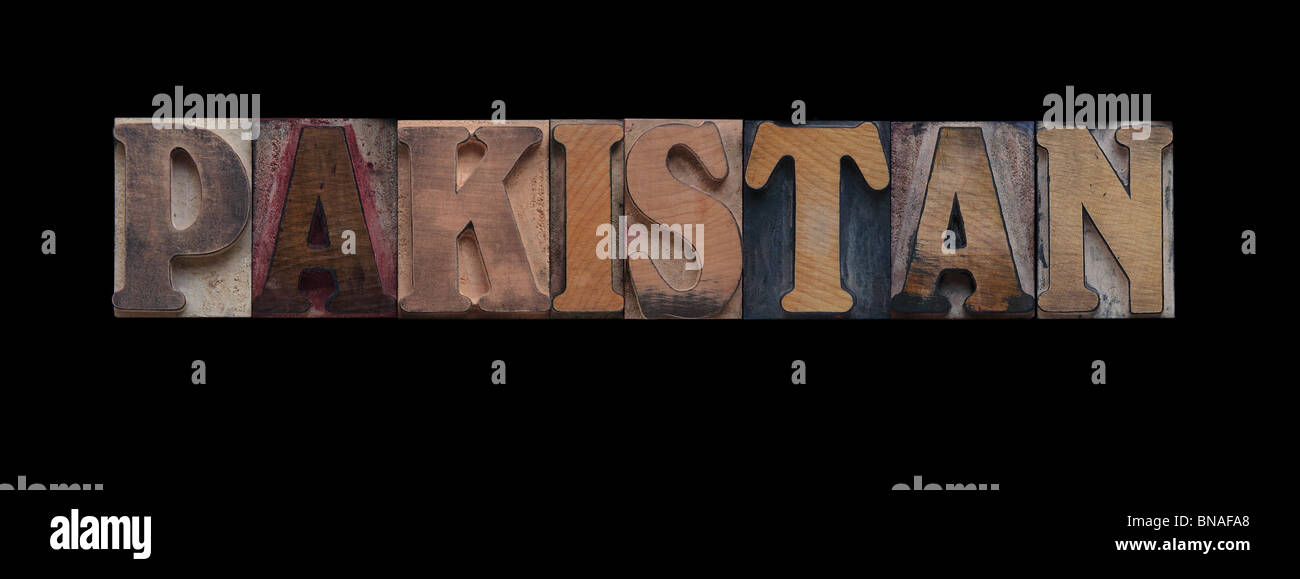the word Pakistan in old letterpress wood type Stock Photo - Alamy